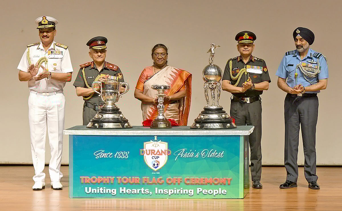 President Droupadi Murmu unveils Durand Cup Trophy at Rashtrapati Bhavan Cultural Center (RBCC)
